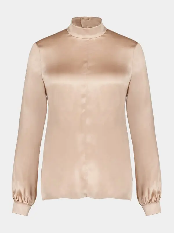 TOM FORD Charmeuse Mock Neck Blouse - Beige