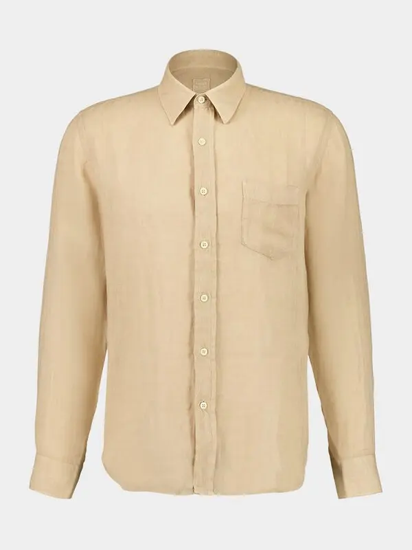 120% Lino Almond Long-sleeve Regular Fit Linen Shirt - Beige