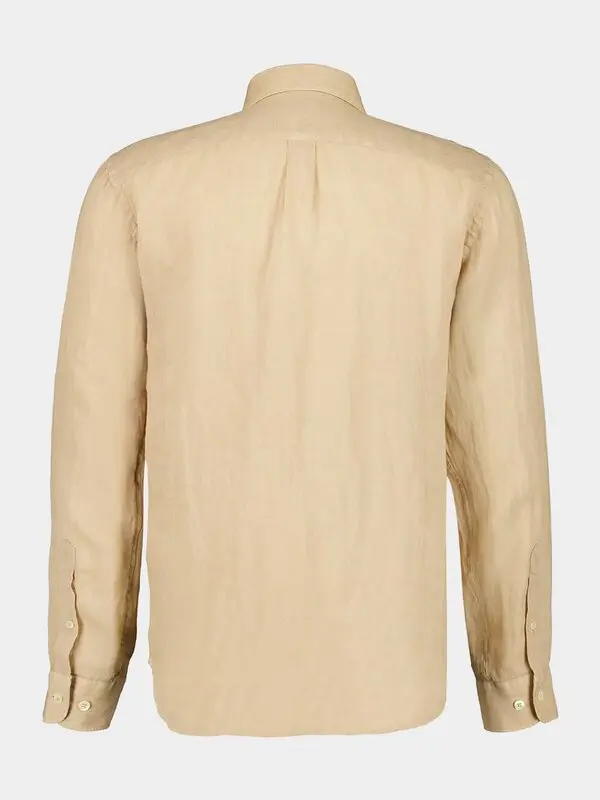 120% Lino Almond Long-sleeve Regular Fit Linen Shirt - Beige