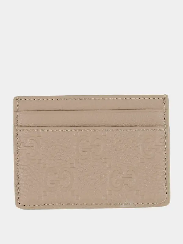 Gucci Taupe Gg Emblem Card Case - Beige