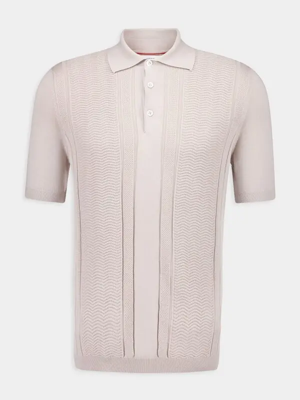 Brunello Cucinelli Cotton Knit Polo With Jacquard Stripes - Beige