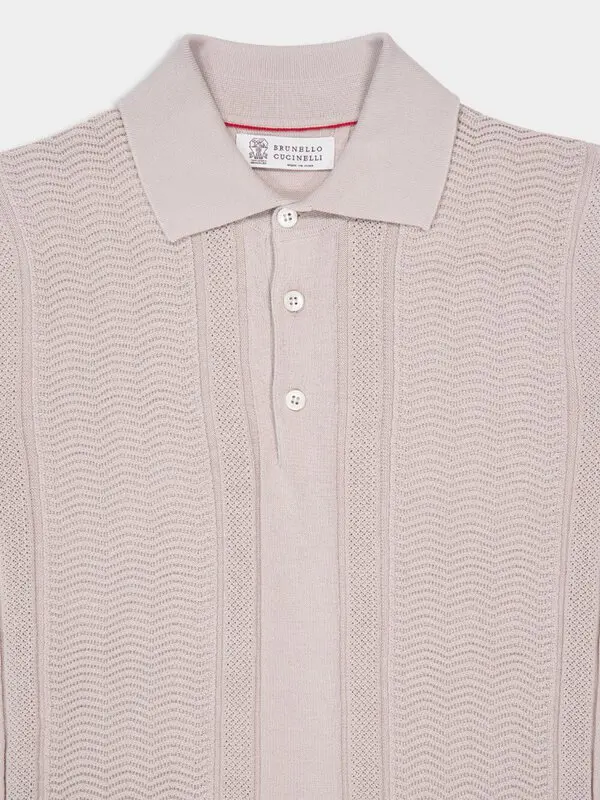 Brunello Cucinelli Cotton Knit Polo With Jacquard Stripes