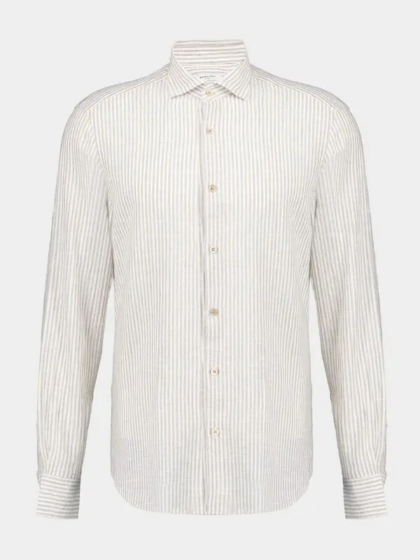 Boglioli White & Striped Cotton-linen Shirt - Beige