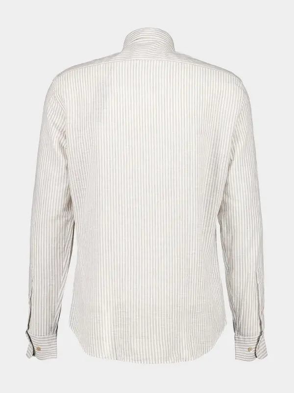 Boglioli White & Striped Cotton-linen Shirt