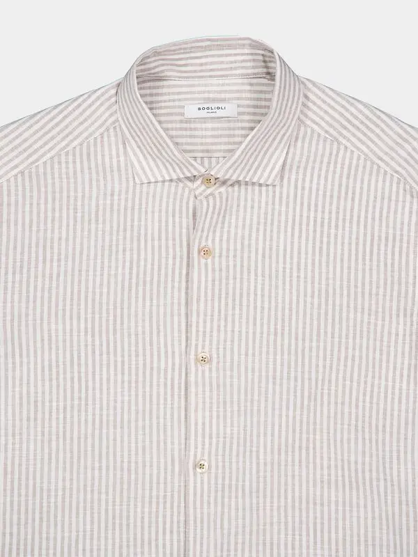 Boglioli White & Striped Cotton-linen Shirt