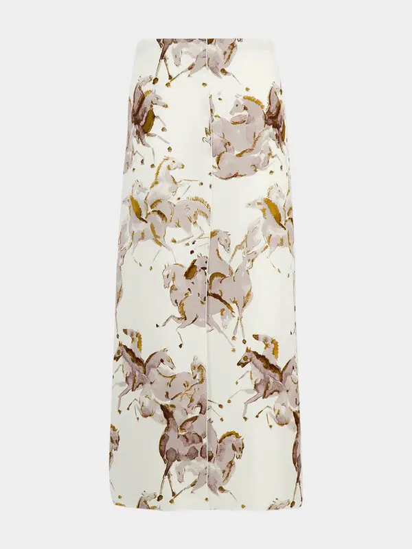 Altuzarra Benji Saddle Horse Print Silk Maxi Skirt - Cream