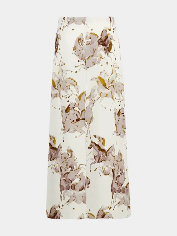 Altuzarra Benji Saddle Horse Print Silk Maxi Skirt