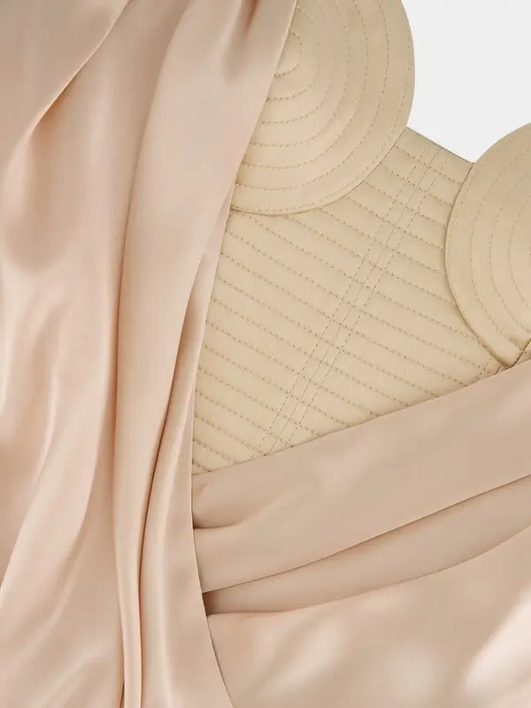 Balmain Draped Satin Bustier Top - Beige