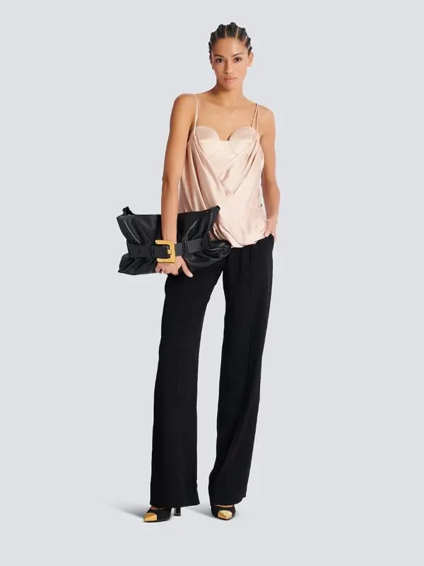 Balmain Draped Satin Bustier Top - Beige