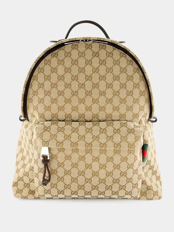 Gucci Gg Canvas Backpack With Zip Closure - Beige