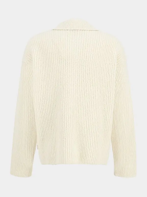 AMI Paris Knit Cardigan With Branded Buttons - Cream