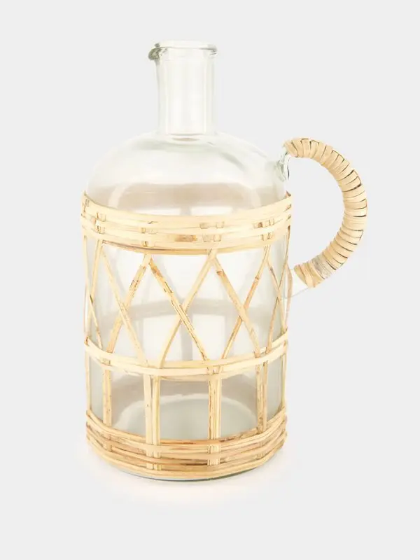 Madam Stoltz Glass Jug With Cane - Beige