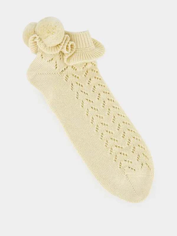 Valentino Garavani Cotton Socks With Pom-pom Detail - Beige