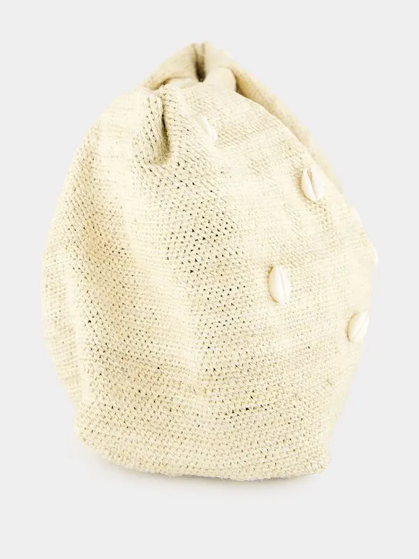 SENSI STUDIO Seashell-embellished Sisal Mini Pouch - Beige
