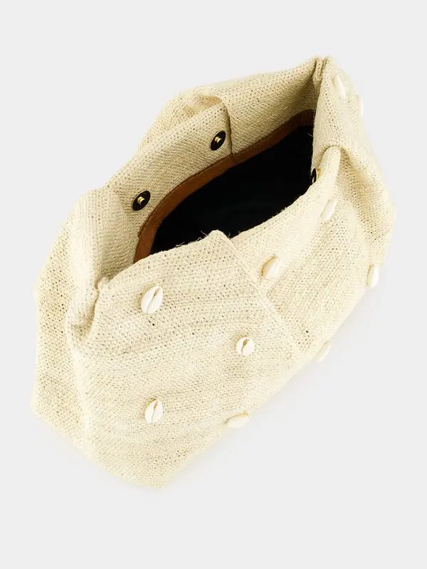 SENSI STUDIO Seashell-embellished Sisal Mini Pouch - Beige