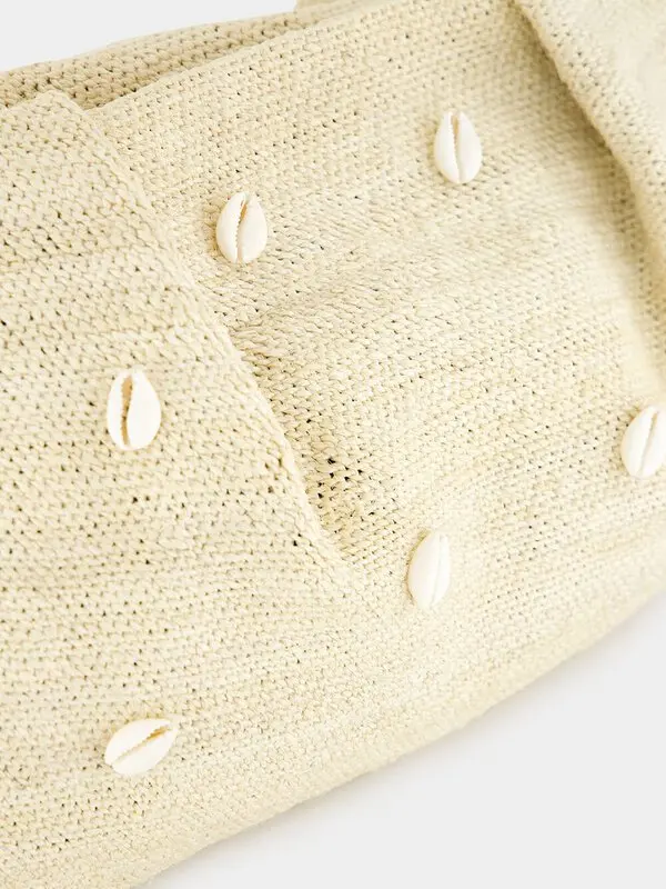 SENSI STUDIO Seashell-embellished Sisal Mini Pouch - Beige