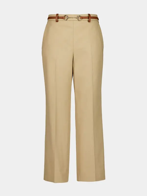 Gucci Cotton Drill Pleated Pants With Horsebit Buckle Belt
