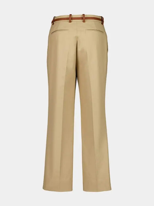 Gucci Cotton Drill Pleated Pants With Horsebit Buckle Belt