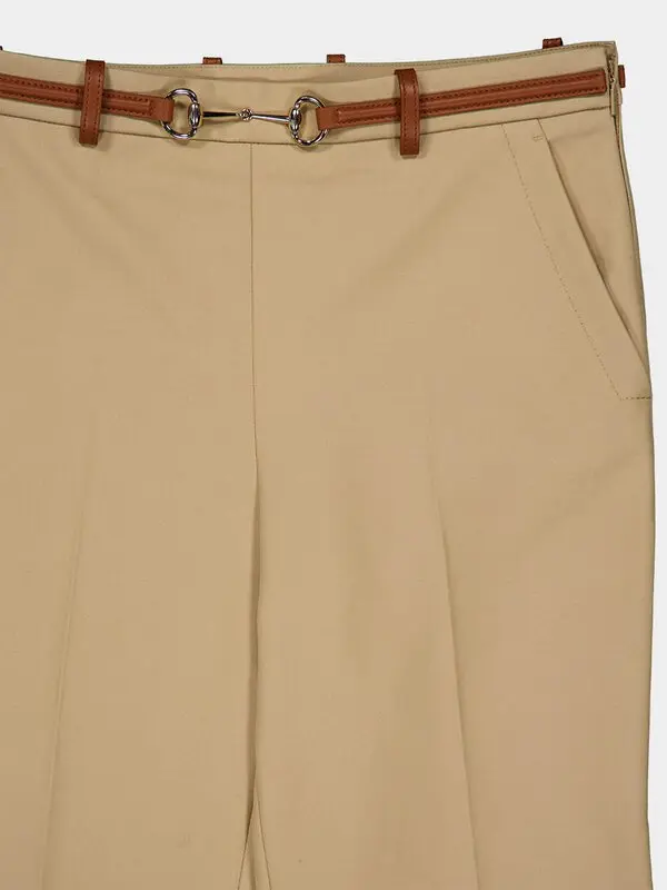 Gucci Cotton Drill Pleated Pants With Horsebit Buckle Belt