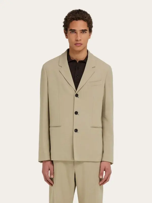 FERRAGAMO Sand Single-breasted Silk-blend Blazer - Beige