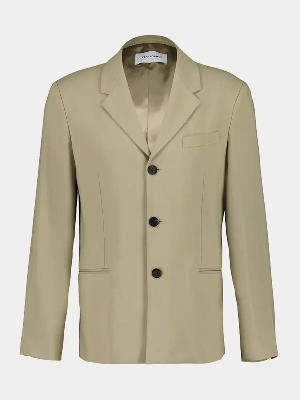 FERRAGAMO Sand Single-breasted Silk-blend Blazer - Beige