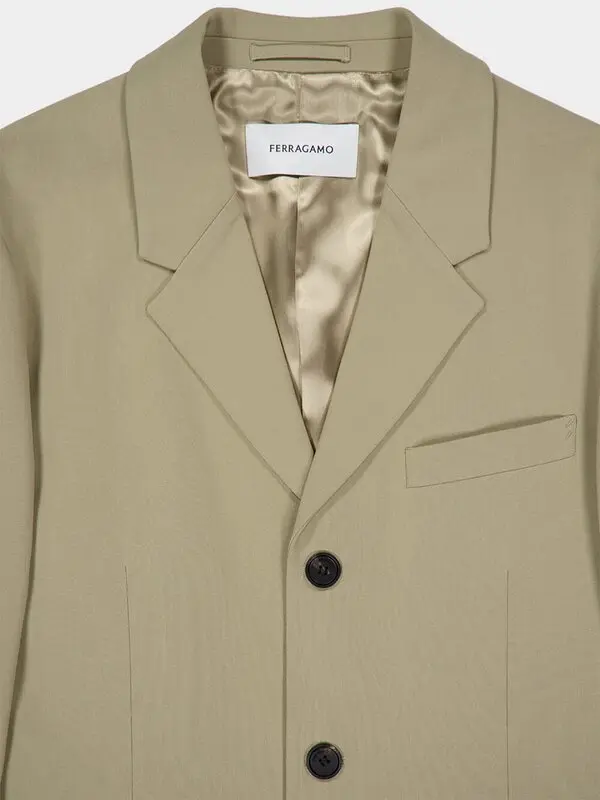 FERRAGAMO Sand Single-breasted Silk-blend Blazer - Beige