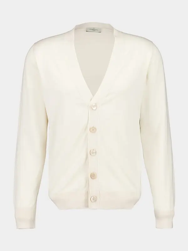 PIACENZA CASHMERE 1733 V-neck Buttoned Cotton Cardigan - Beige