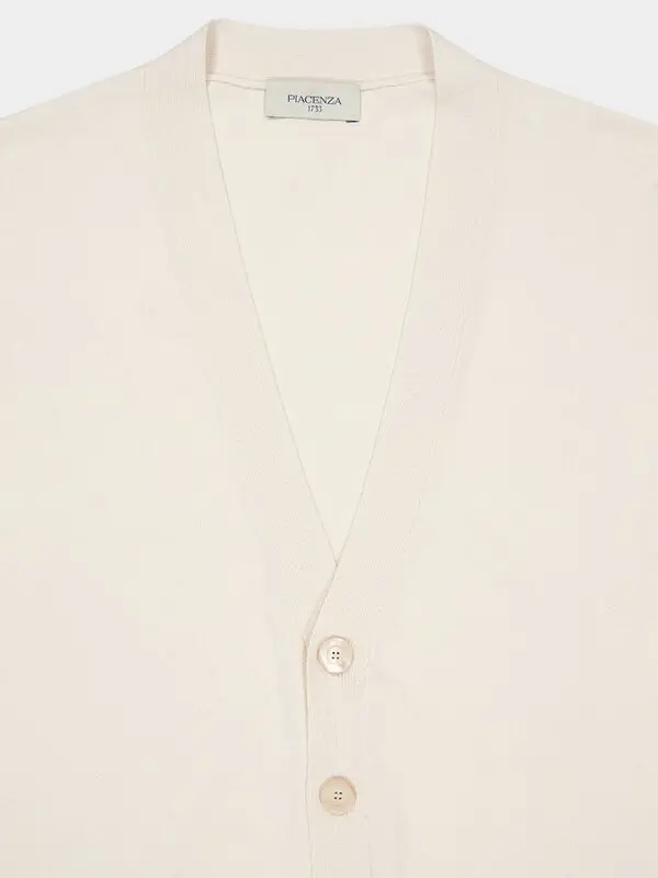 PIACENZA CASHMERE 1733 V-neck Buttoned Cotton Cardigan - Beige