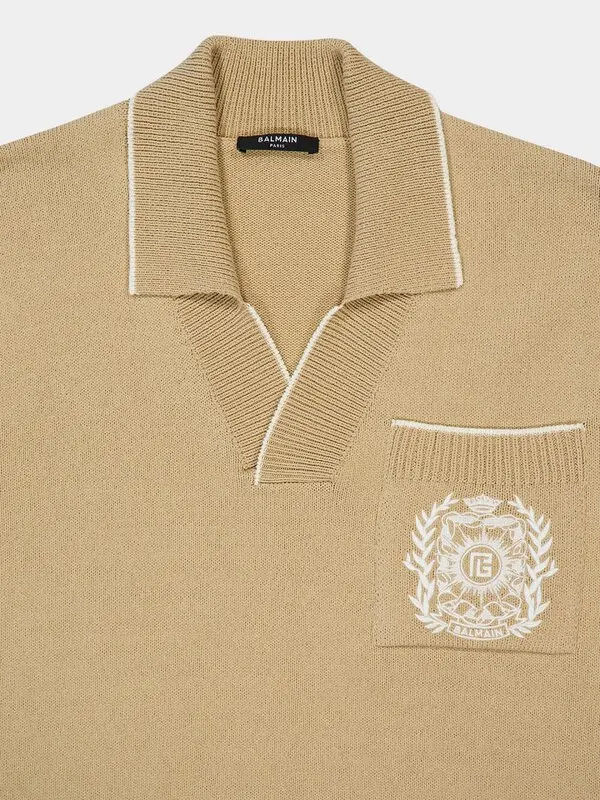 Balmain Cusson Embroidered Knit Polo Shirt - Beige