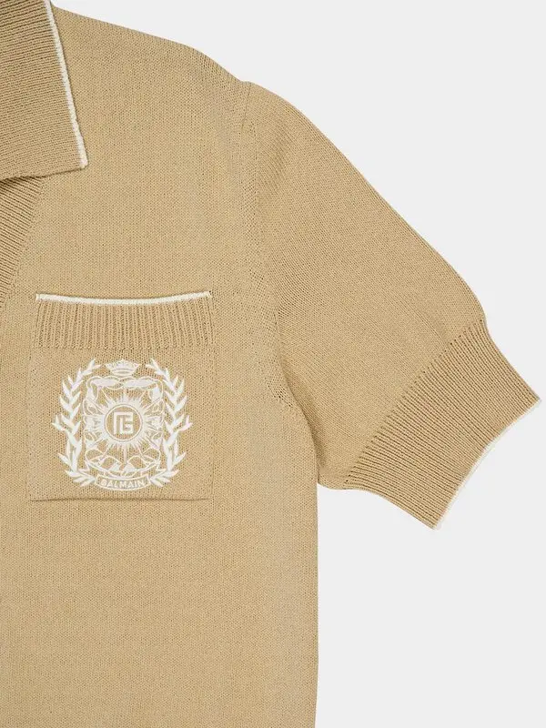 Balmain Cusson Embroidered Knit Polo Shirt - Beige