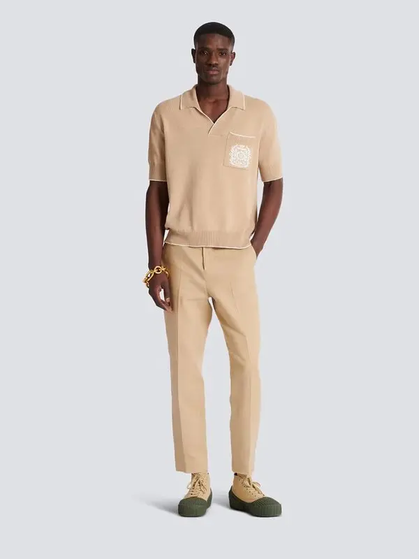 Balmain Cusson Embroidered Knit Polo Shirt - Beige