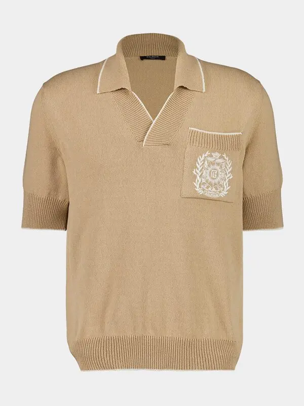 Balmain Cusson Embroidered Knit Polo Shirt - Beige