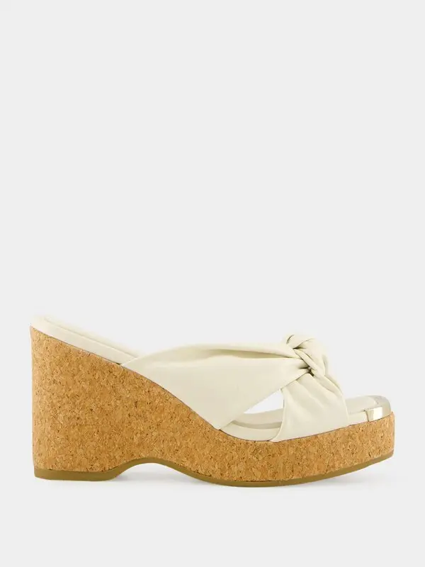 JIMMY CHOO Avenue Wedge 95 Mules - Beige