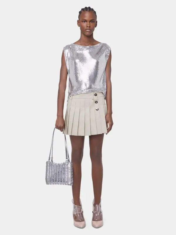 Rabanne Mottled Wool Mini Pleated Skirt - Beige