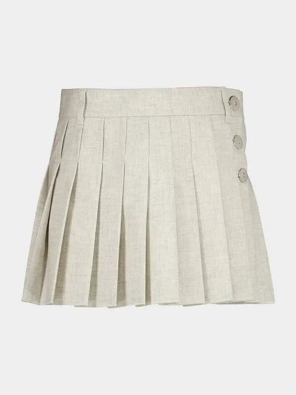 Rabanne Mottled Wool Mini Pleated Skirt - Beige