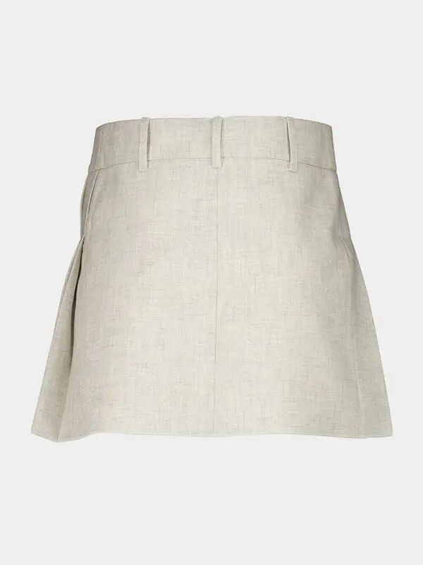 Rabanne Mottled Wool Mini Pleated Skirt - Beige