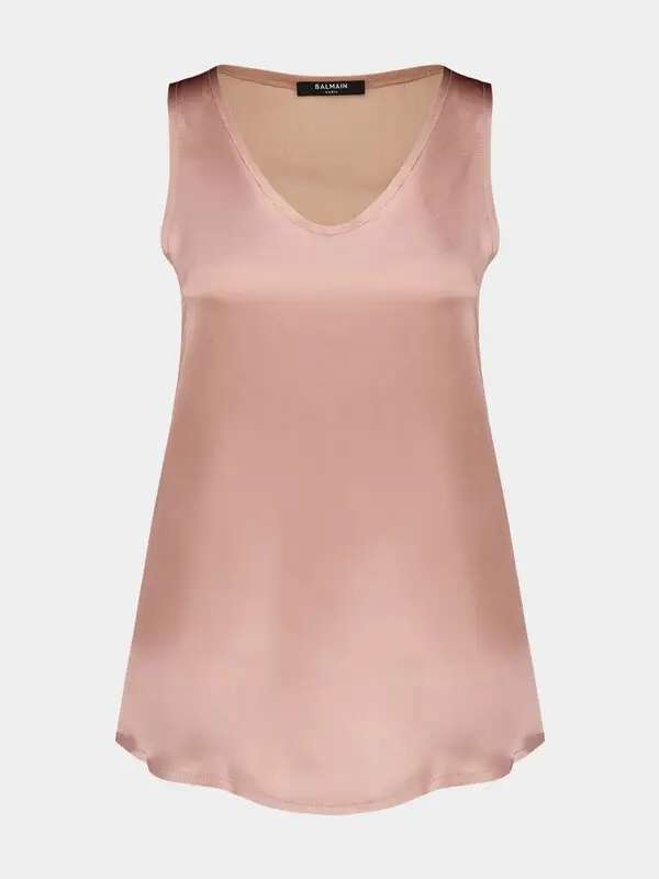 Balmain Silk Crepe V-neck Sleeveless Top - Beige
