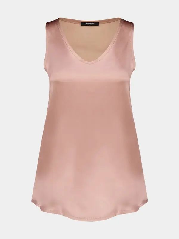 Balmain Silk Crepe V-neck Sleeveless Top