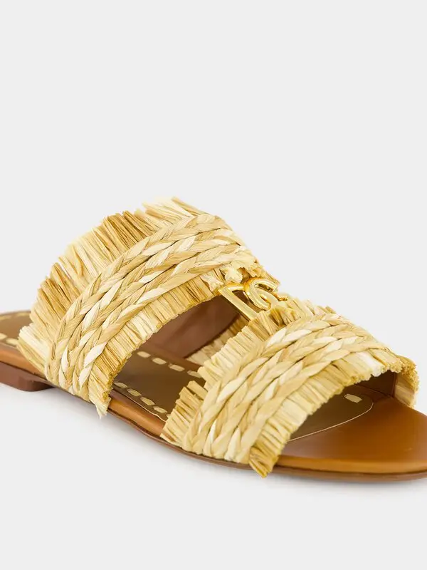 Dolce & Gabbana Braided Raffia Flat Slippers