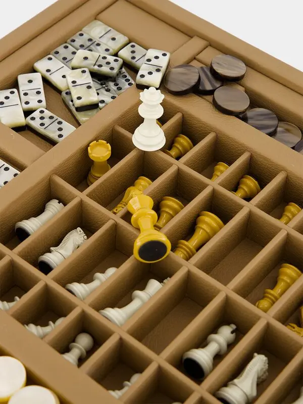 Hector Saxe Paris Cognac Leather Multi-game Box - Beige