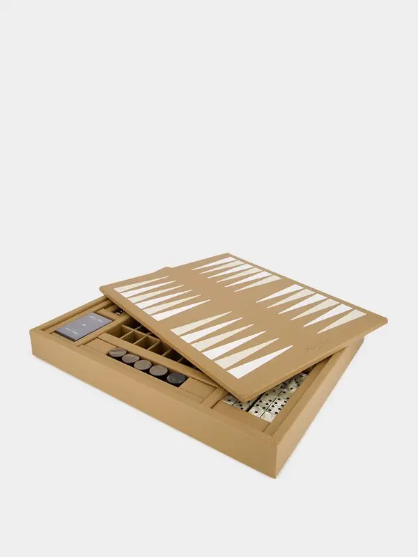 Hector Saxe Paris Cognac Leather Multi-game Box - Beige