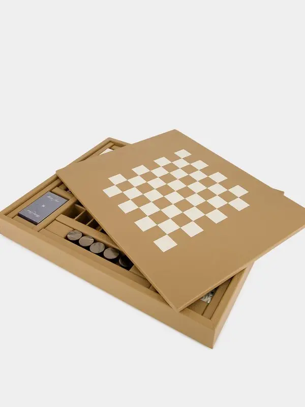 Hector Saxe Paris Cognac Leather Multi-game Box - Beige