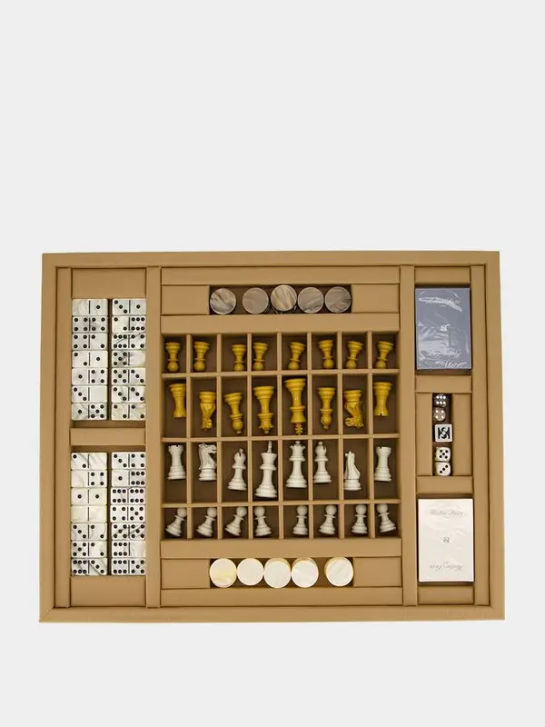 Hector Saxe Paris Cognac Leather Multi-game Box - Beige