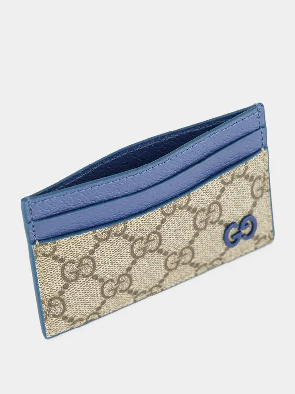 Gucci Ebony And Blue Bi-color Gg Supreme Card Case - Beige