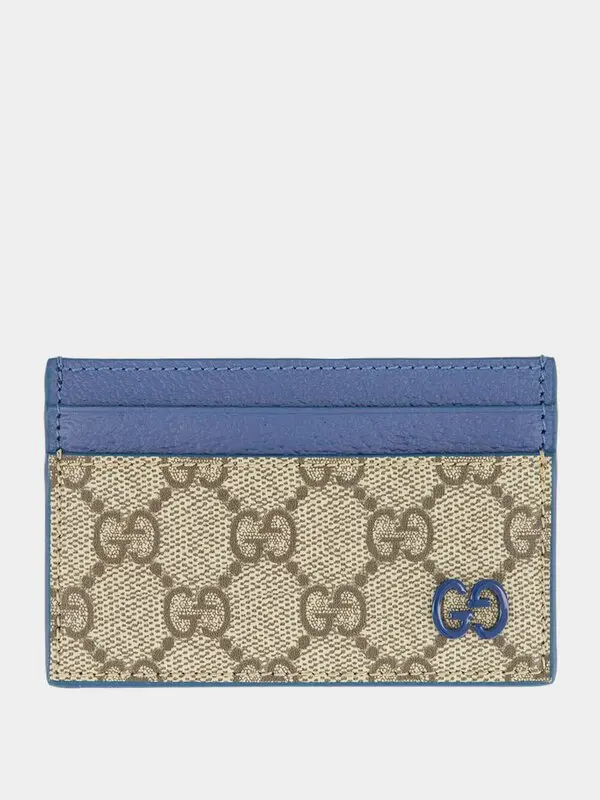 Gucci Ebony And Blue Bi-color Gg Supreme Card Case - Beige