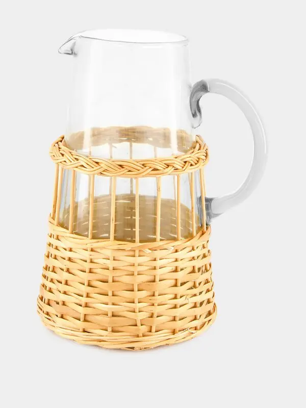 HOUSE OF CAPRICORN Vitória Natural Wicker And Glass Jug - Beige