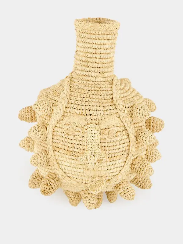 NATALIA BRILLI Natural Raffia Vase With Calabrian Face - Beige