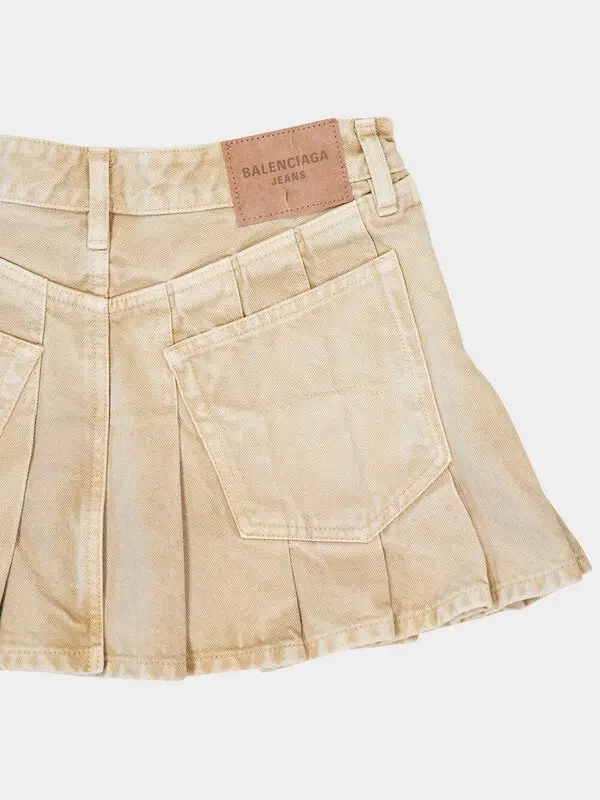 Balenciaga Mini Pleated Denim Skirt - Beige