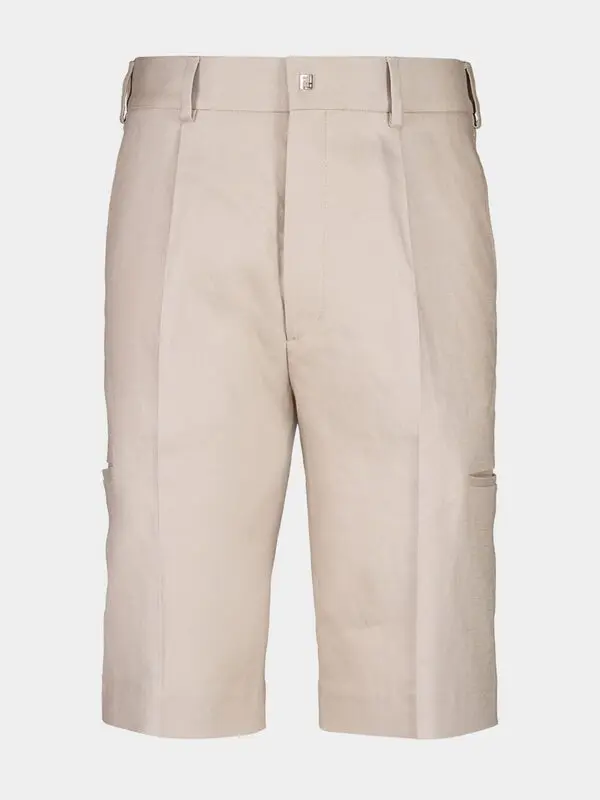Fendi Linen Straight-cut Bermuda Shorts - Beige