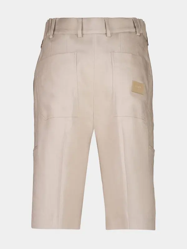 Fendi Linen Straight-cut Bermuda Shorts - Beige